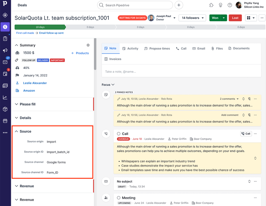 Lead source in deals - Knowledge Base | Pipedrive
